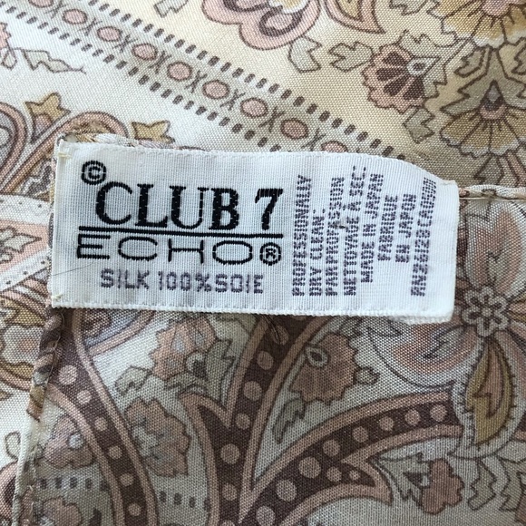 Echo | Accessories | Vintage Club 7 Echo Cream Tan Patterned Silk Scarf ...